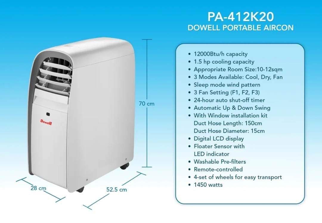 Dowell Portable Aircon PA-412K20, TV & Home Appliances, Air ...