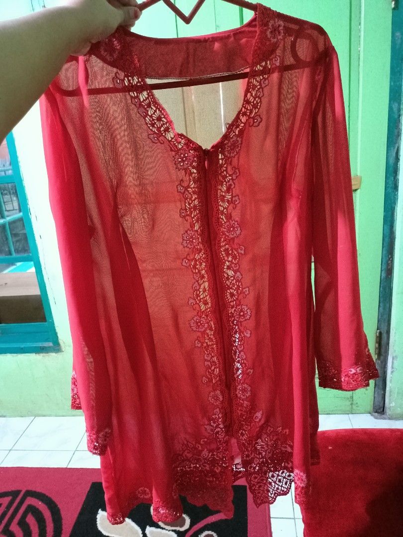 Encim Ceruty Bordir / Encim Merah Bordir / Kebaya Merah Bordir / Encim ...