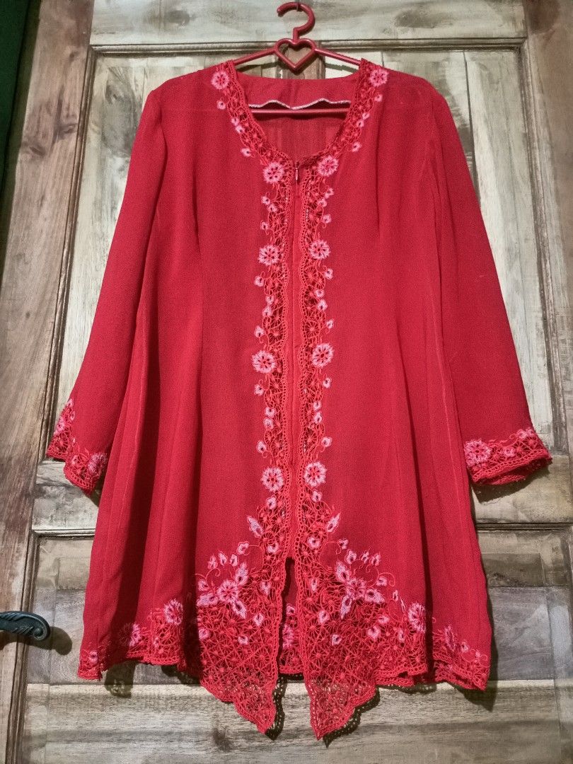 Encim Ceruty Bordir / Encim Merah Bordir / Kebaya Merah Bordir / Encim ...