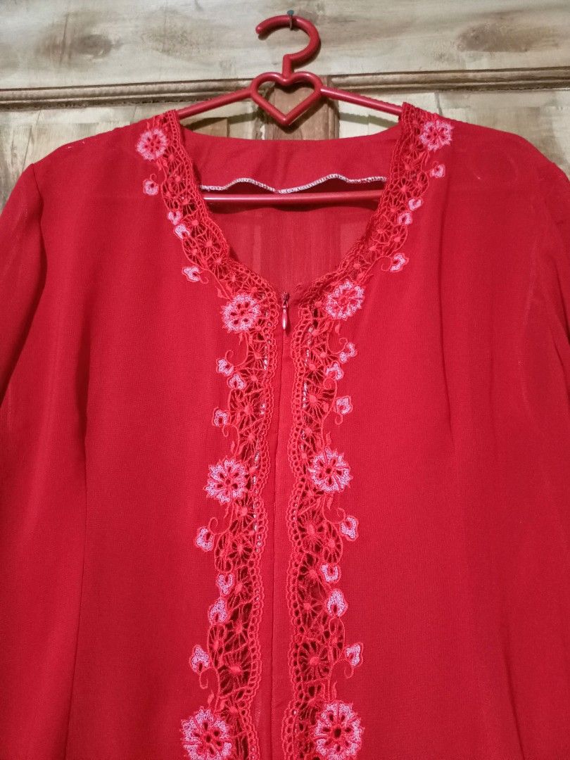 Encim Ceruty Bordir / Encim Merah Bordir / Kebaya Merah Bordir / Encim ...