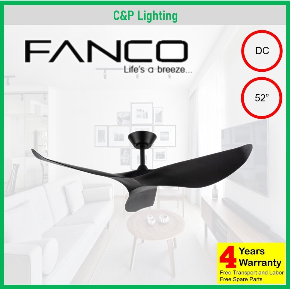 Fanco Huracan 52" Designer DC 3 Blade Ceiling Fan with Remote ...