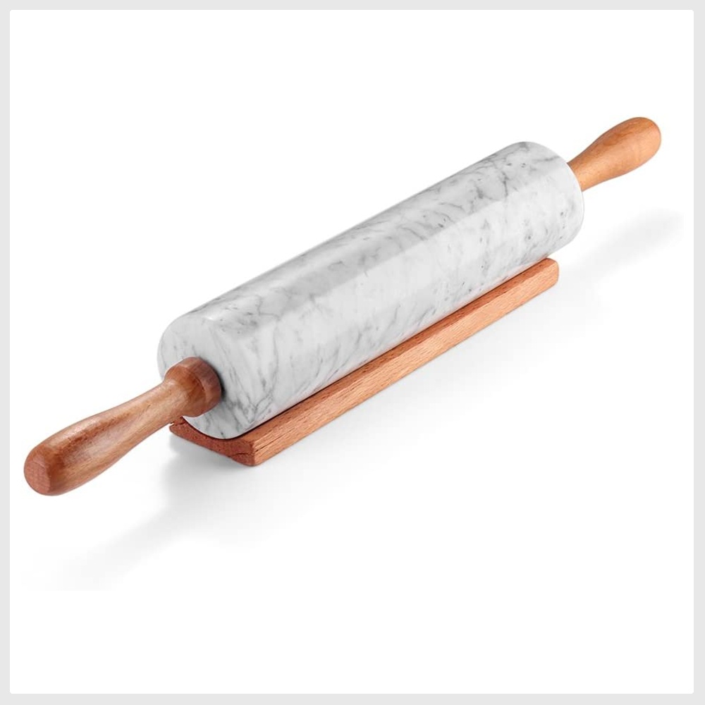 Flexzion Marble Rolling Pin, 18-inch (White) with Wooden Barrel Handle ...
