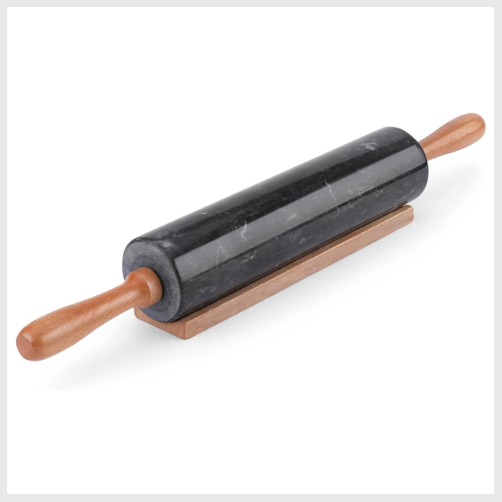 Flexzion Marble Rolling Pin, 18-inch (Black) with Wooden Barrel Handle ...