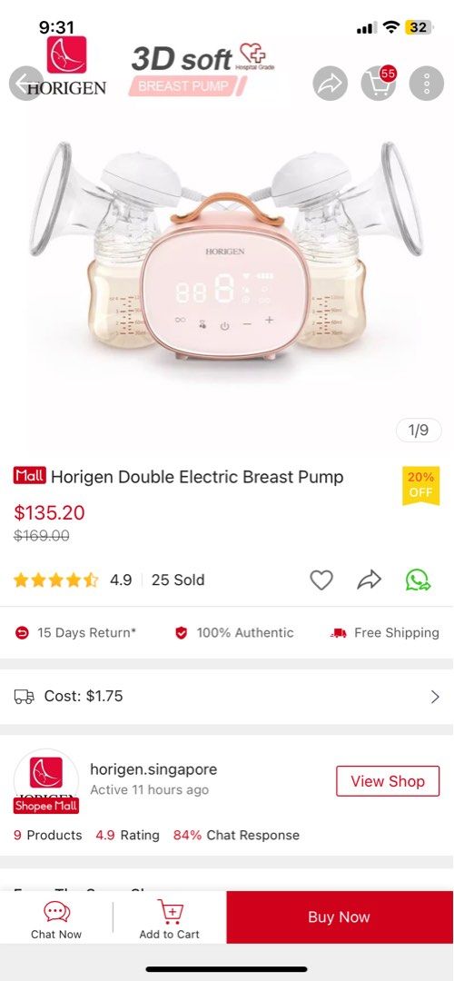 Horigen double electric breast pump, Babies & Kids, Nursing & Feeding ...