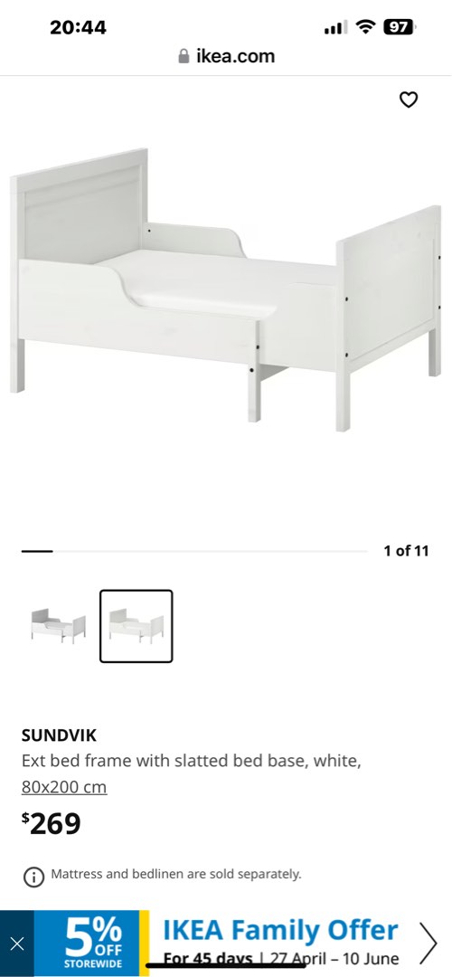 IKEA junior extendable bed sundvik model, Furniture & Home Living ...