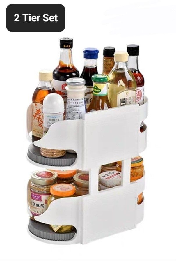 (IN) 2-Tier Bottles/Jars Rotating Fridge Organiser, Furniture & Home ...