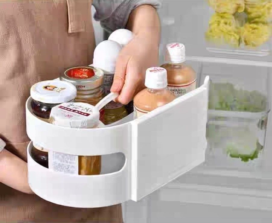 (IN) 2-Tier Bottles/Jars Rotating Fridge Organiser, Furniture & Home ...