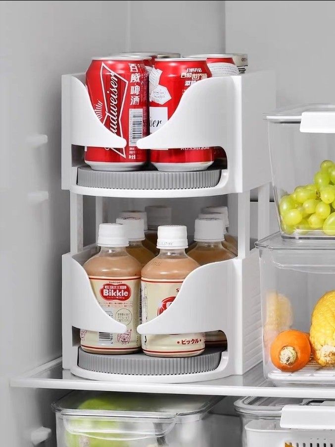(IN) 2-Tier Bottles/Jars Rotating Fridge Organiser, Furniture & Home ...