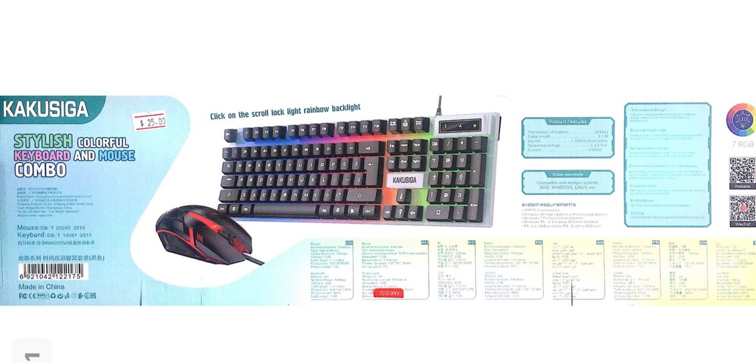 Kakusiga colorful keyboard & mouse combo, Computers & Tech, Parts ...