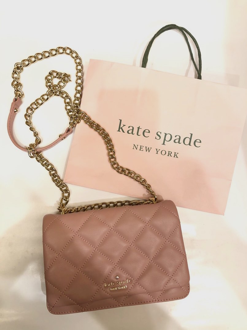 Kate Space 粉色菱格郵差鏈包KS♠️, 名牌精品, 精品包與皮夾在旋轉拍賣