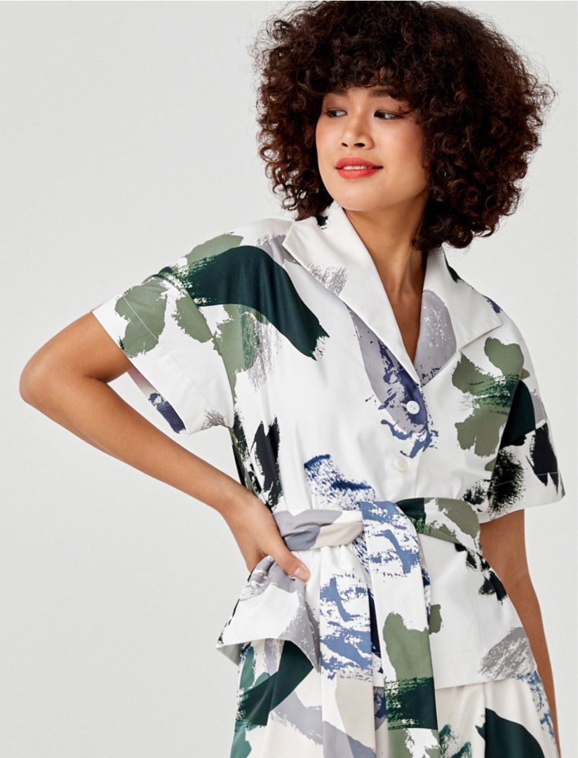 LB HADLEY SASH TIE SHIRT ARTFUL BLOOMS, Women's Fashion, Tops, Blouses ...