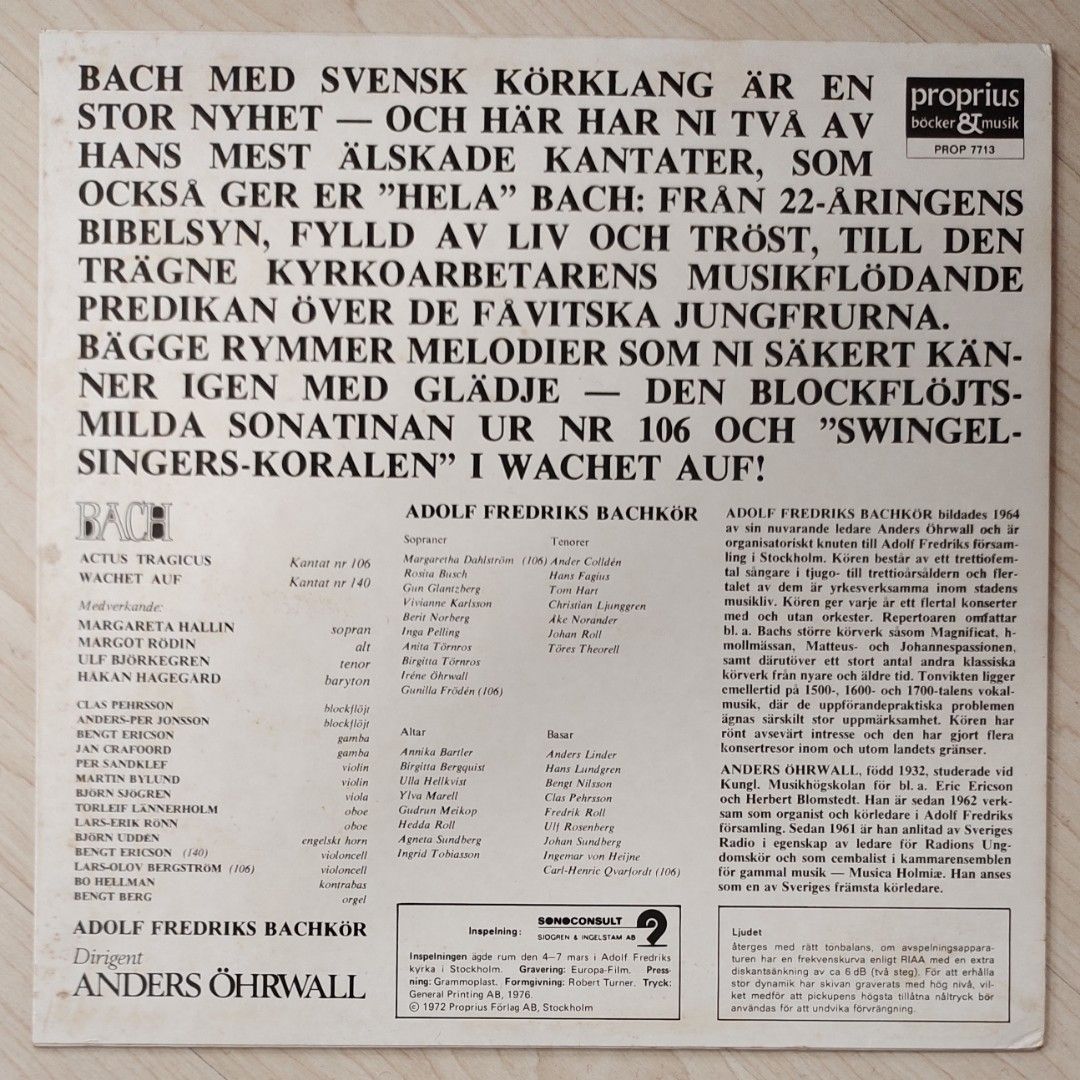 LP Proprius Bach - Cantata, Hobbies & Toys, Music & Media, Vinyls on ...