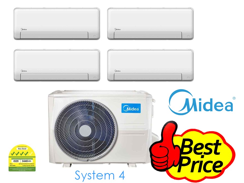 MIDEA INVERTER SYSTEM 4 AIRCON MAE-4M28D / MSEID-09X4 (4 TICKS) WITH ...