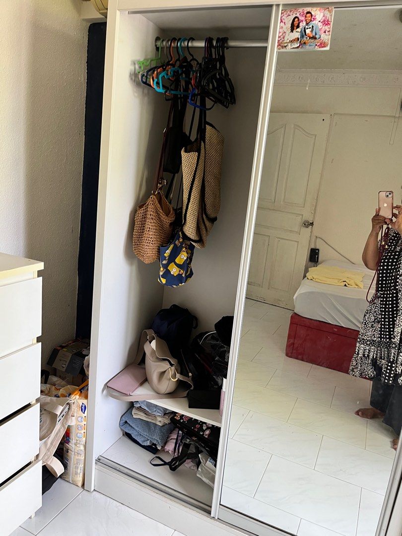 Mirror Sliding door wardrobe (moving out), Furniture & Home Living ...