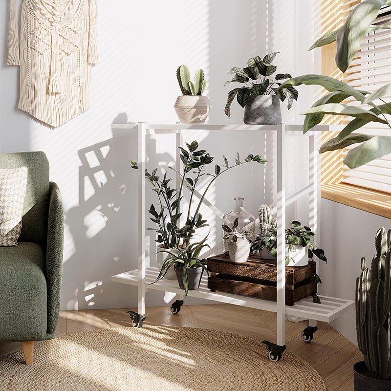 Moveable Plant Stand 2 Tier Plant Rack With Wheels White Stainless ...
