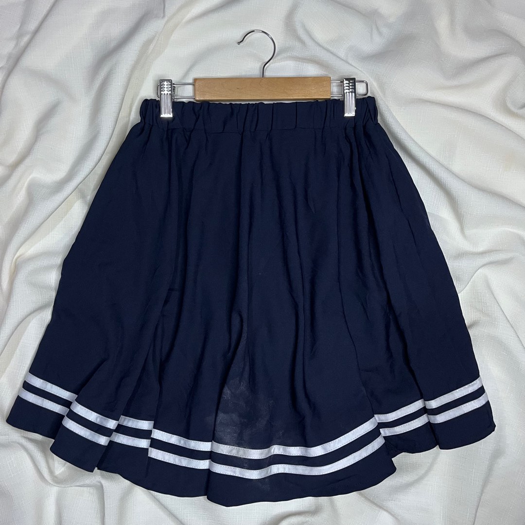 24-27 navy blue preppy school girl midi skirt with lining, Women's ...