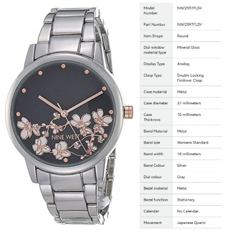 Nine West Women's Flower Dial Two Tone Watch on Carousell