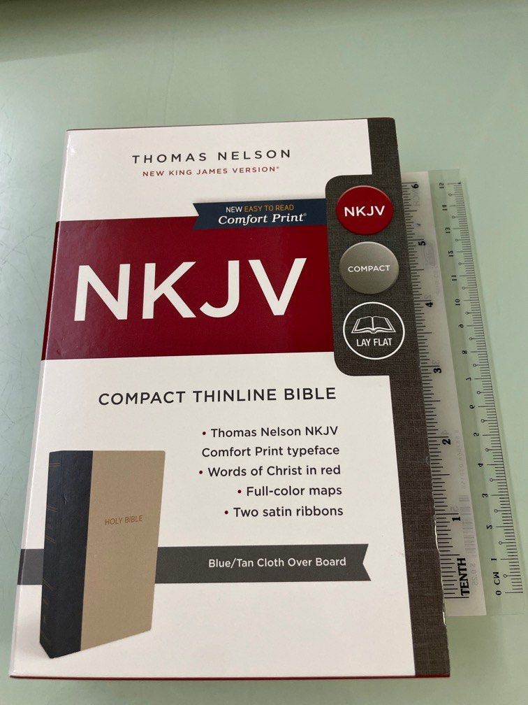NKJV Compact Thinline Bible, Blue/Tan Cloth Over Board, Hobbies & Toys ...