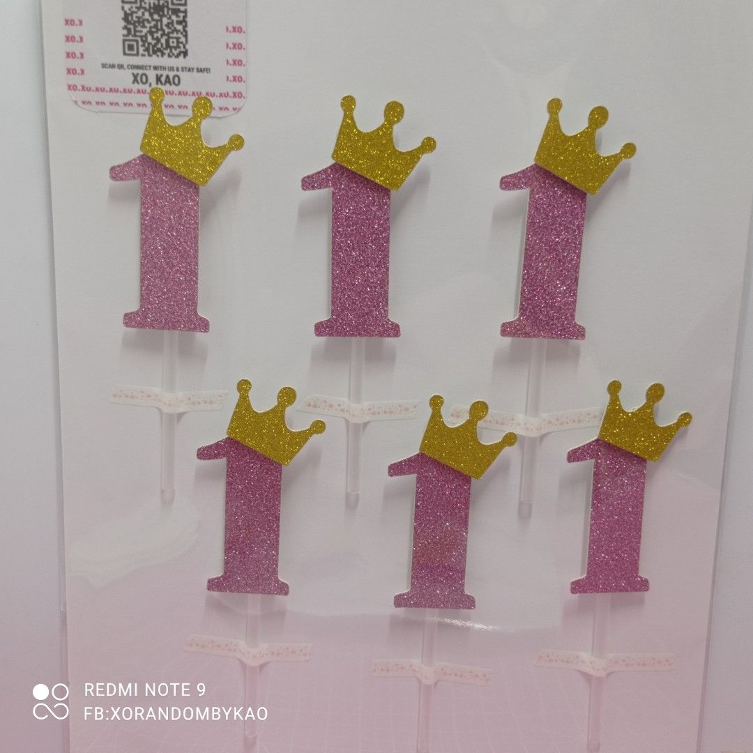 Number One Cupcake Toppers with Crown Glitter Cardstock on Carousell