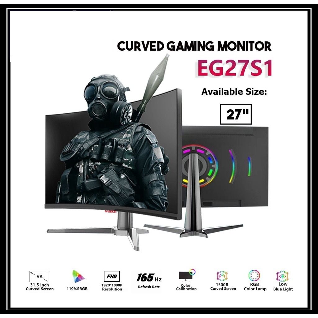 N-VISION ES27G1 PRO 27'' FHD 180Hz CURVED GAMING MONITOR RGB BACKLIGHT ...