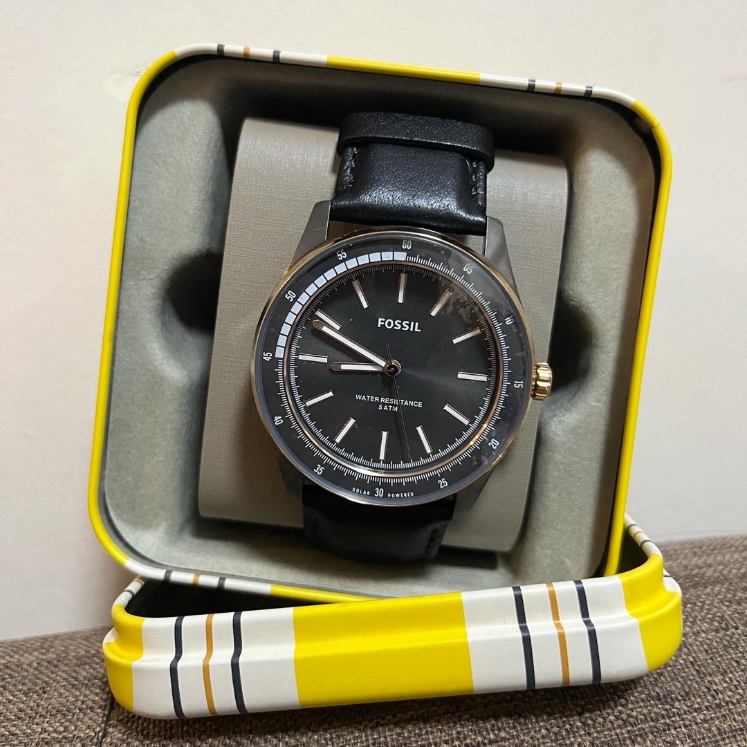 Original Fossil Solar Powered Black Leather Watch on Carousell