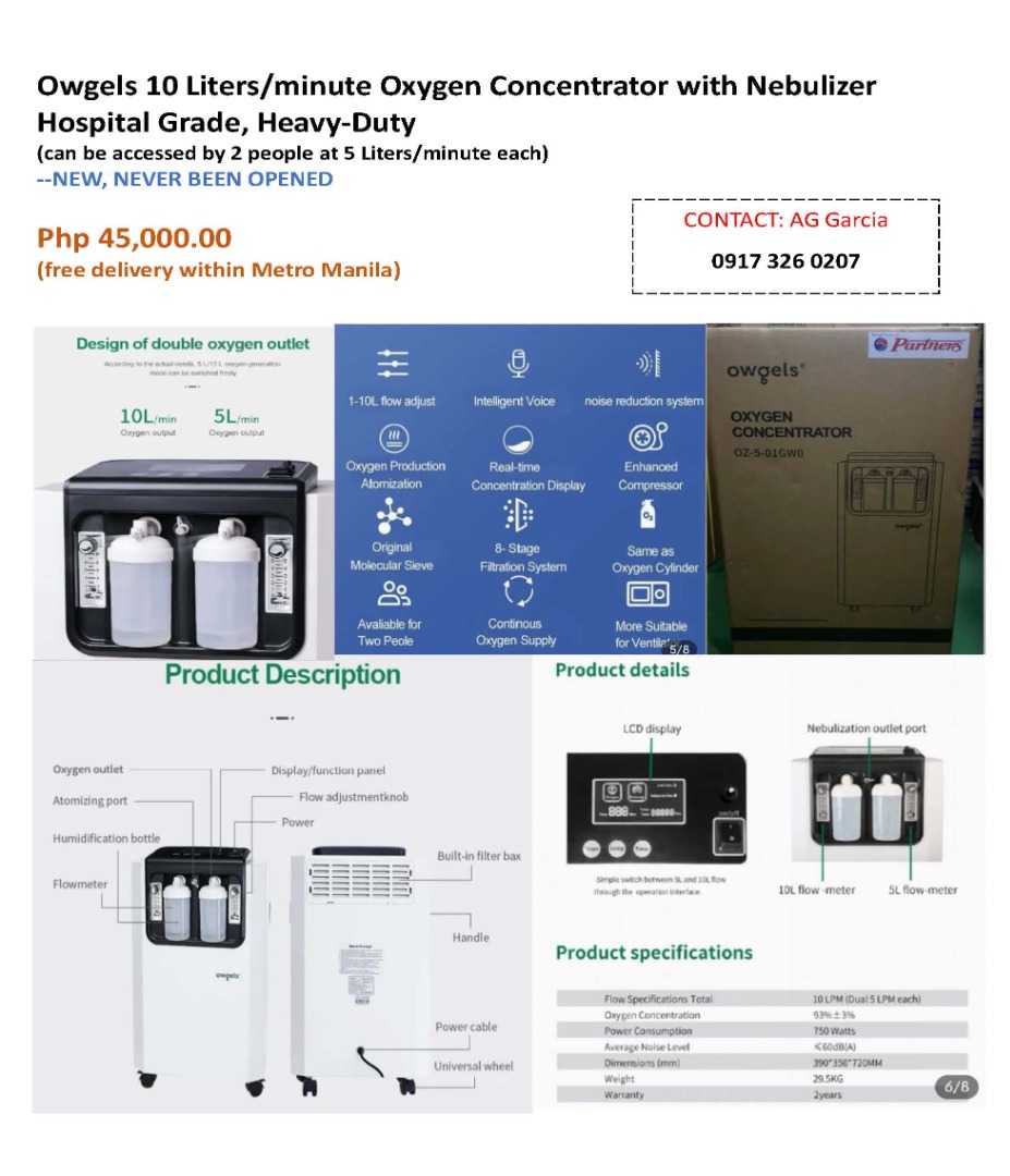 Owgels 10 Liters Oxygen Concentrator with Nebulizer on Carousell