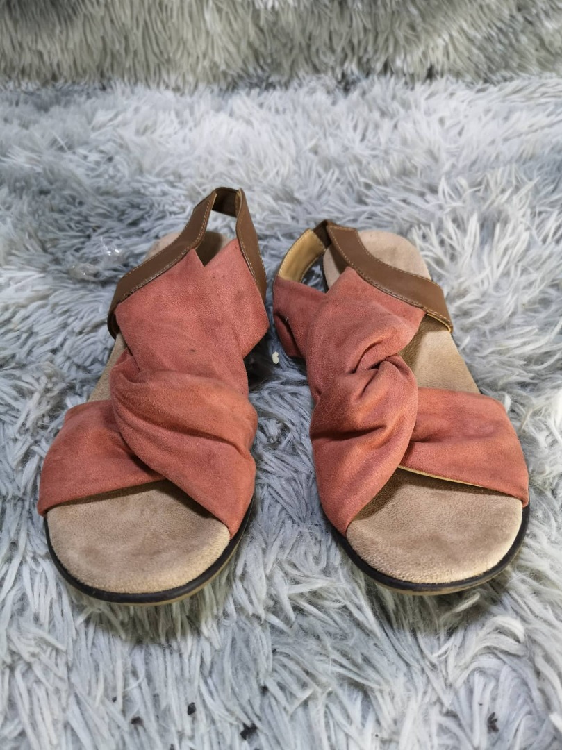 Penelope Pink & Brown Suede Sandals, Women's Fashion, Footwear, Flats ...