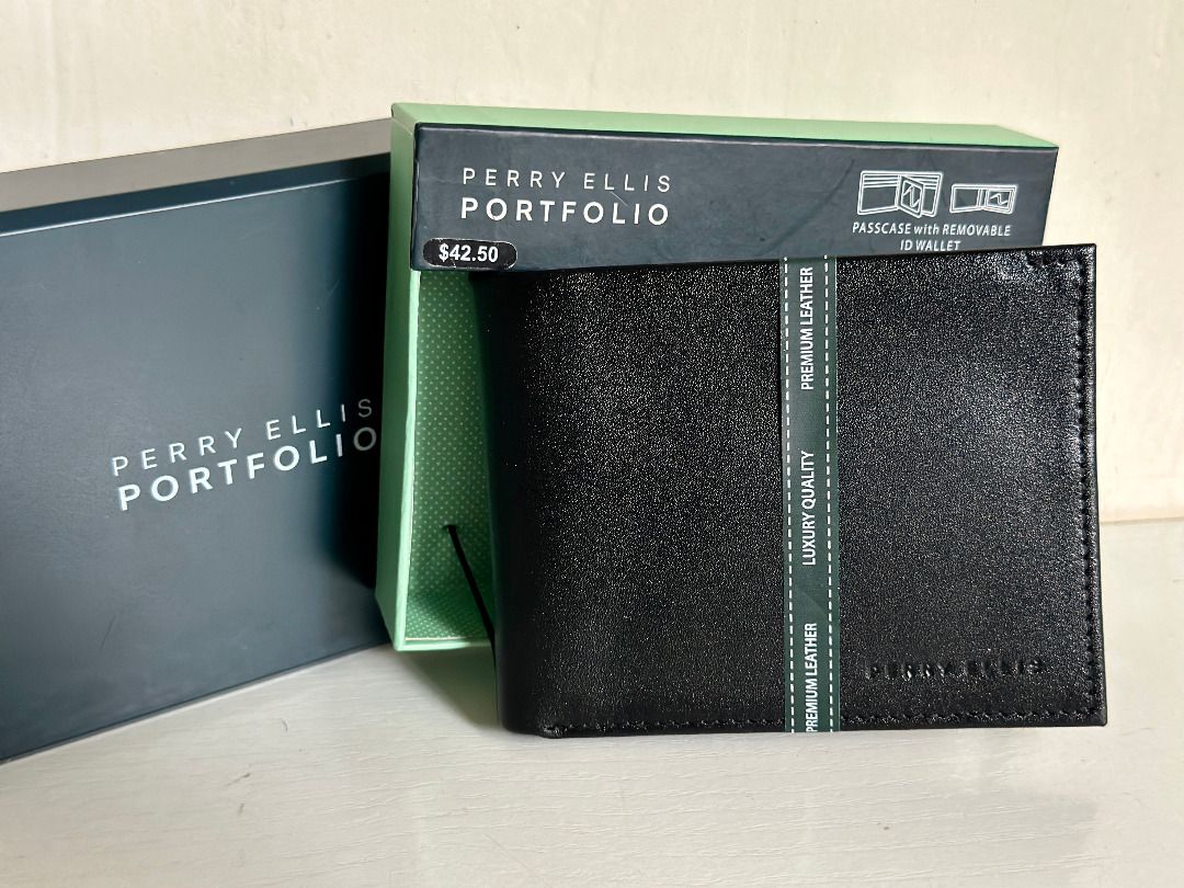 PERRY ELLIS PORTFOLIO BLACK PASSCASE BILLFOLD W/ REMOVABLE ID WALLET ...