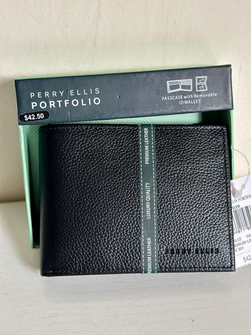 PERRY ELLIS PORTFOLIO BLACK PEBBLED LEATHER BILLFOLD PASSCASE W ...
