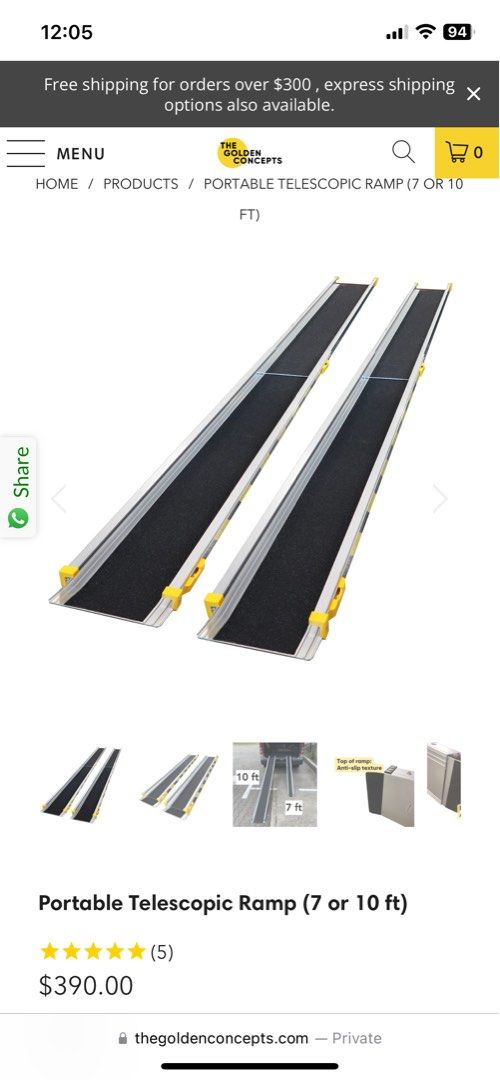 Portable Telescopic 7ft (210cm) Ramp/ Ramp for wheelchair/ Wheelchair ...