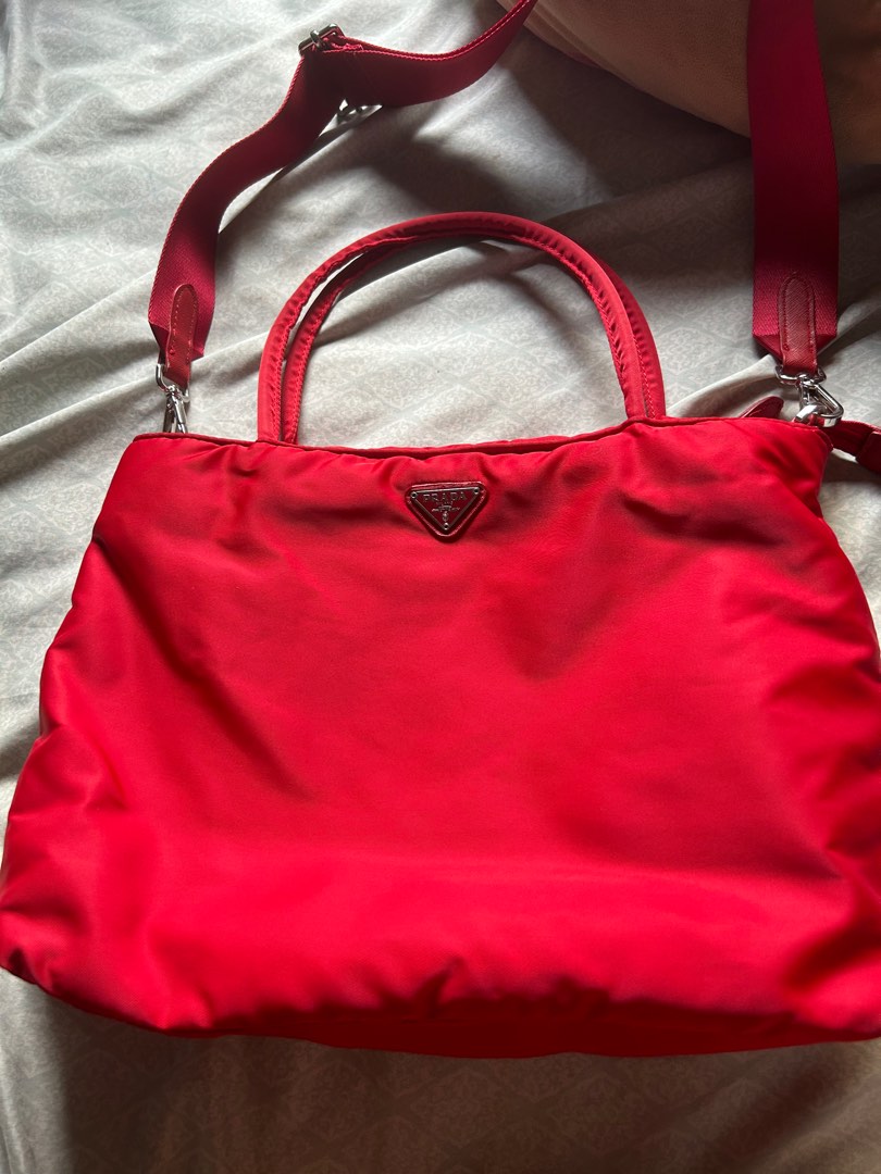 Prada red nylon bag, Luxury, Bags & Wallets on Carousell