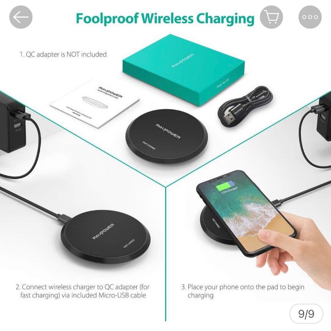 RAVPOWER 10W wireless charger, Mobile Phones & Gadgets, Mobile & Gadget Accessories, Chargers ...