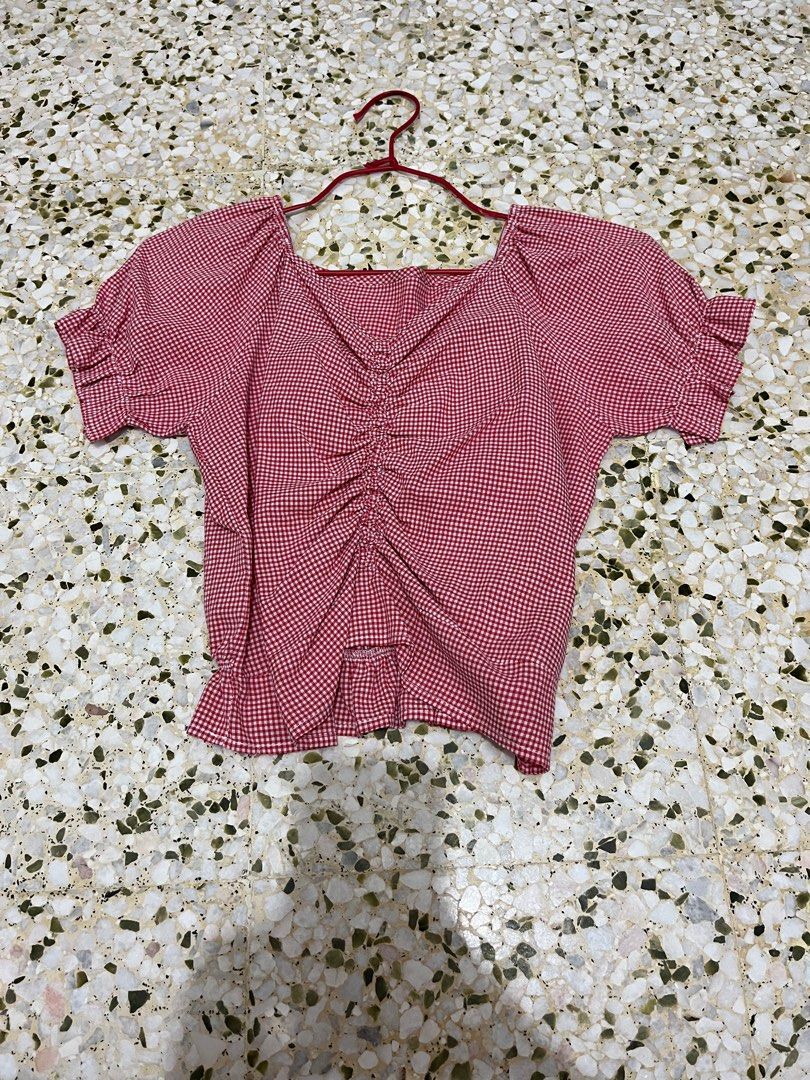 Red checkered top, Women's Fashion, Tops, Blouses on Carousell