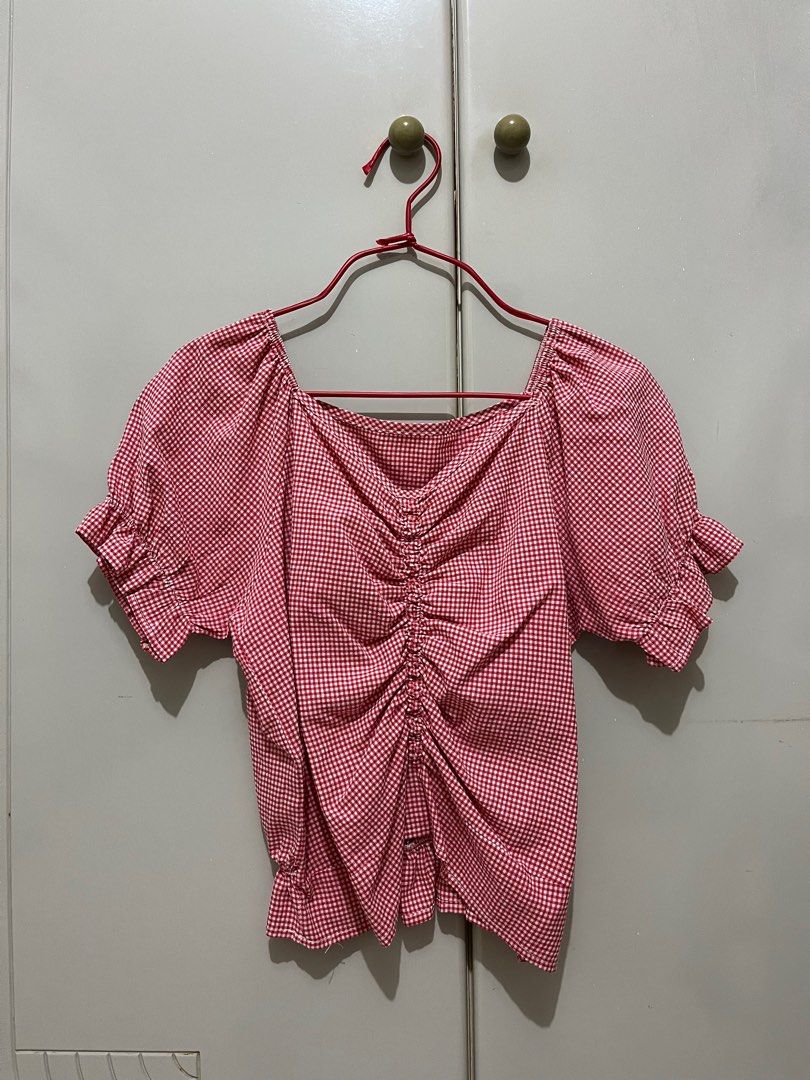 Red checkered top, Women's Fashion, Tops, Blouses on Carousell