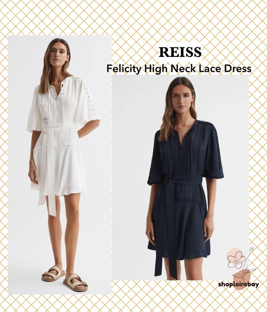 REISS Felicity lace high neck crochet mini work dress, Women's Fashion ...
