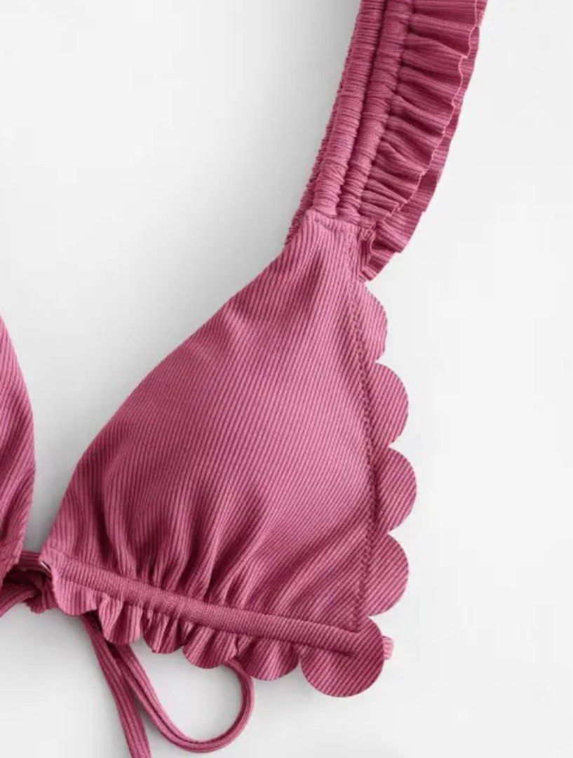 Ribbed scallop frilled bikini set, Women's Fashion, Swimwear, Bikinis ...