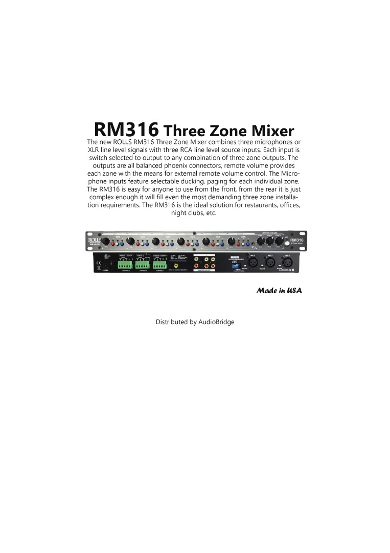 Rolls RM 316 Three zone mixer 1U, Audio, Other Audio Equipment on Carousell