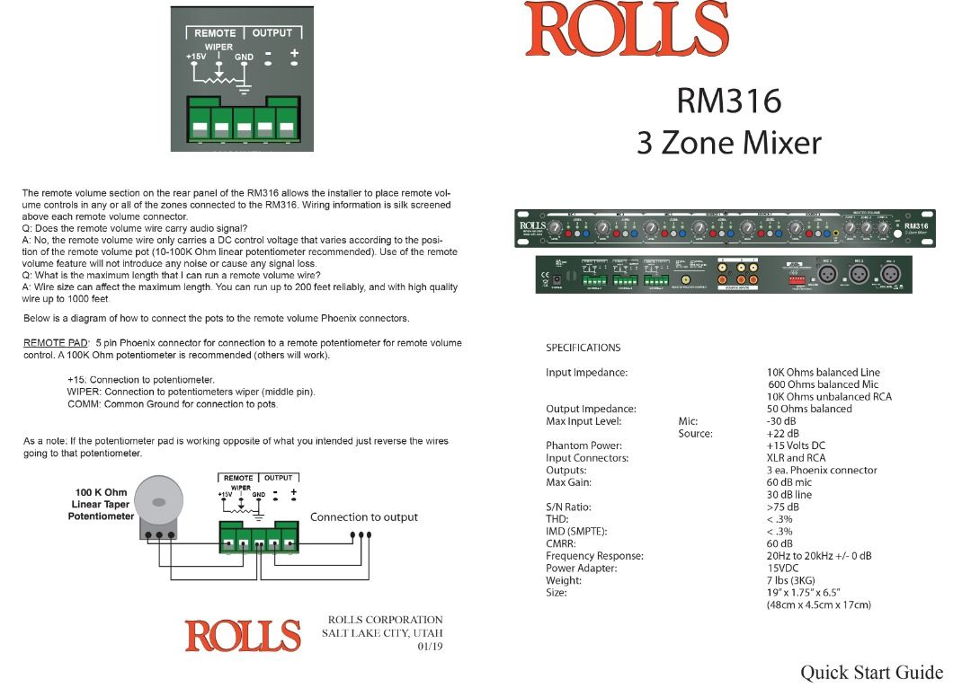 Rolls RM 316 Three zone mixer 1U, Audio, Other Audio Equipment on Carousell