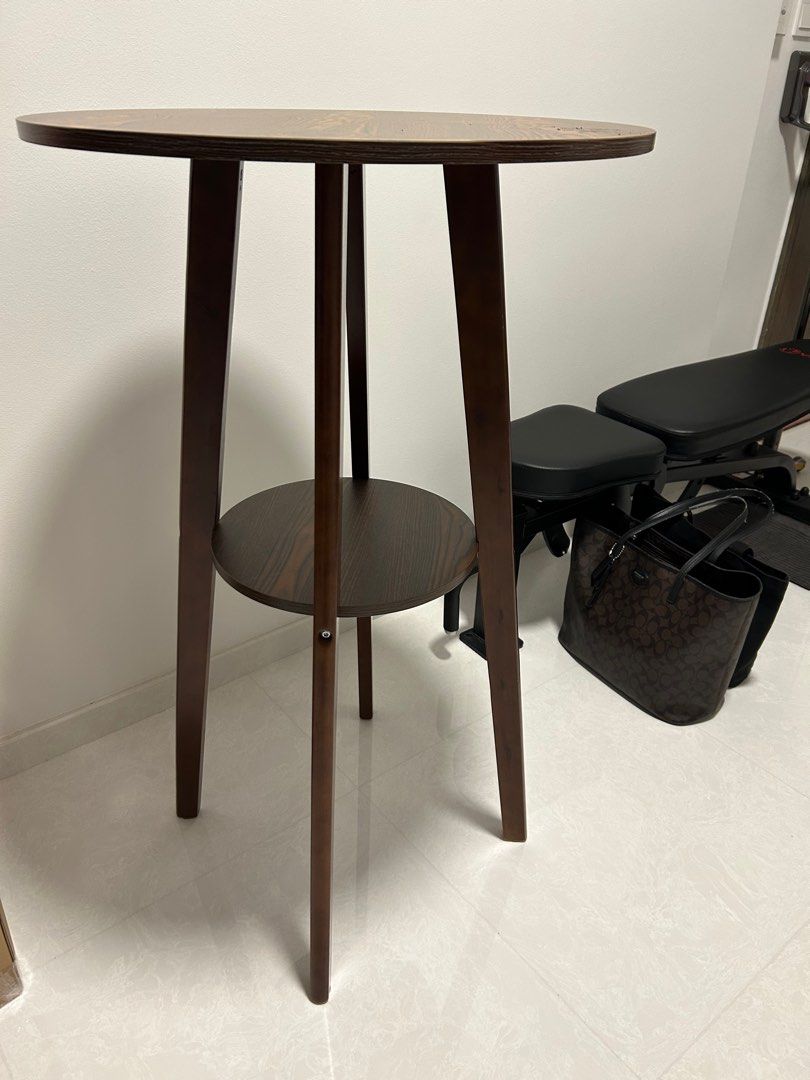 Round high bar top table (walnut colour), Furniture & Home Living ...