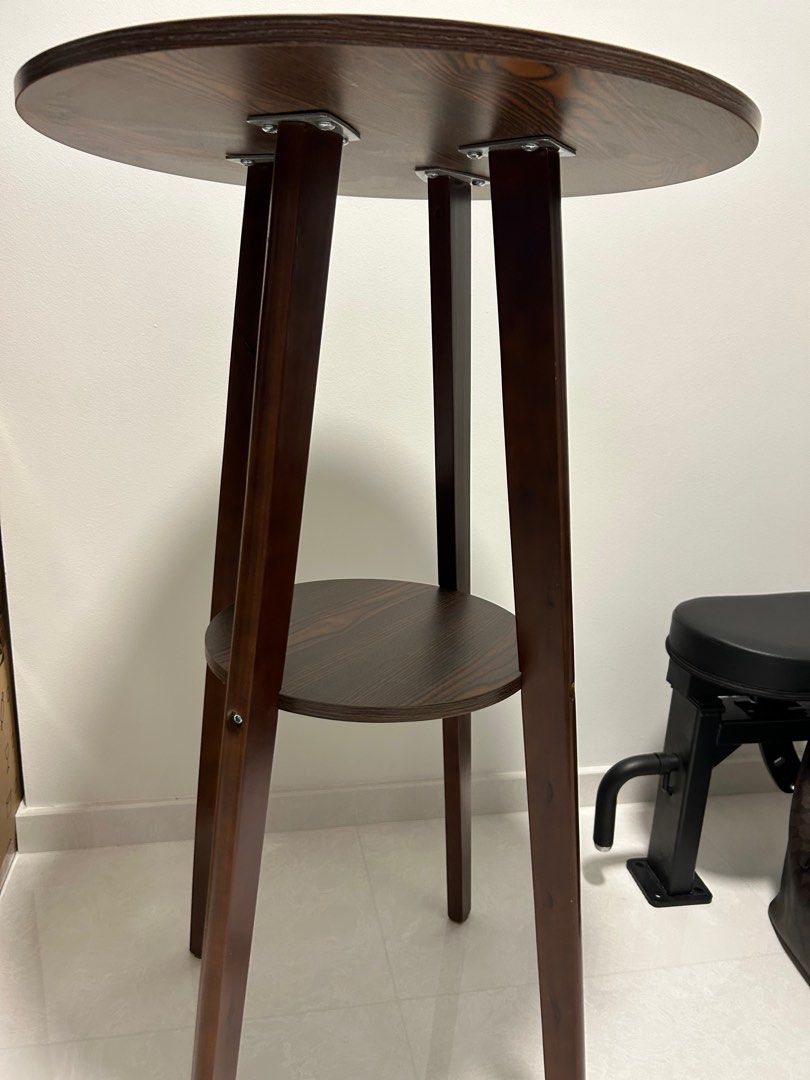 Round high bar top table (walnut colour), Furniture & Home Living ...