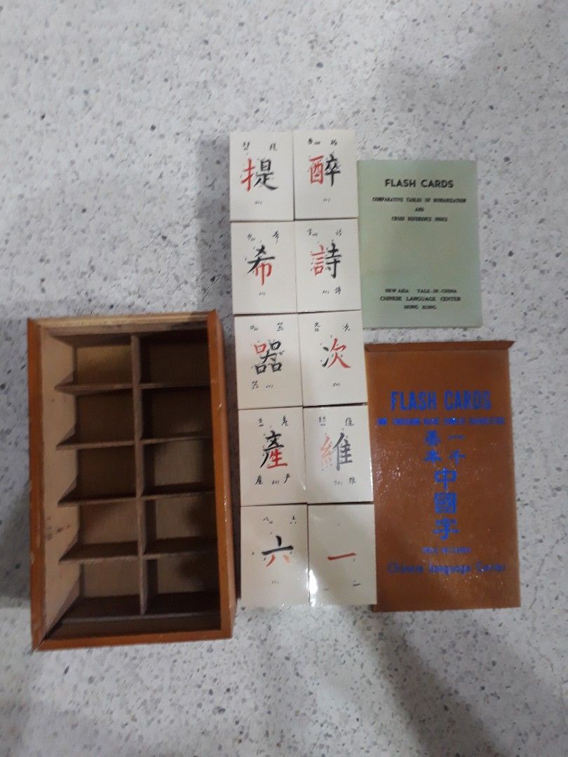 New old stock Vintage handwritten Chinese flash cards in wooden box ...