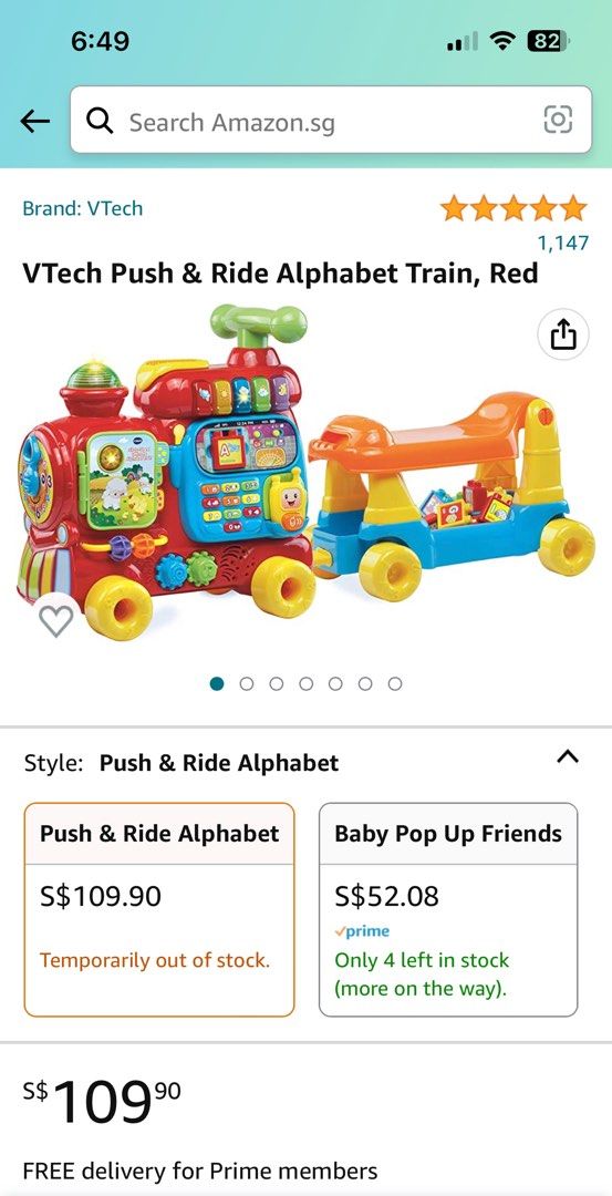Vtec Push & Ride Alphabet Train, Hobbies & Toys, Toys & Games on Carousell