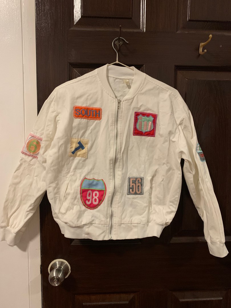 White Embroidered Logos Jacket on Carousell
