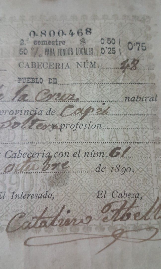 1890 CEDULA RAREANTIQUE PHILIPPINE MEMORABILIA EPHEMERA VINTAGE ...