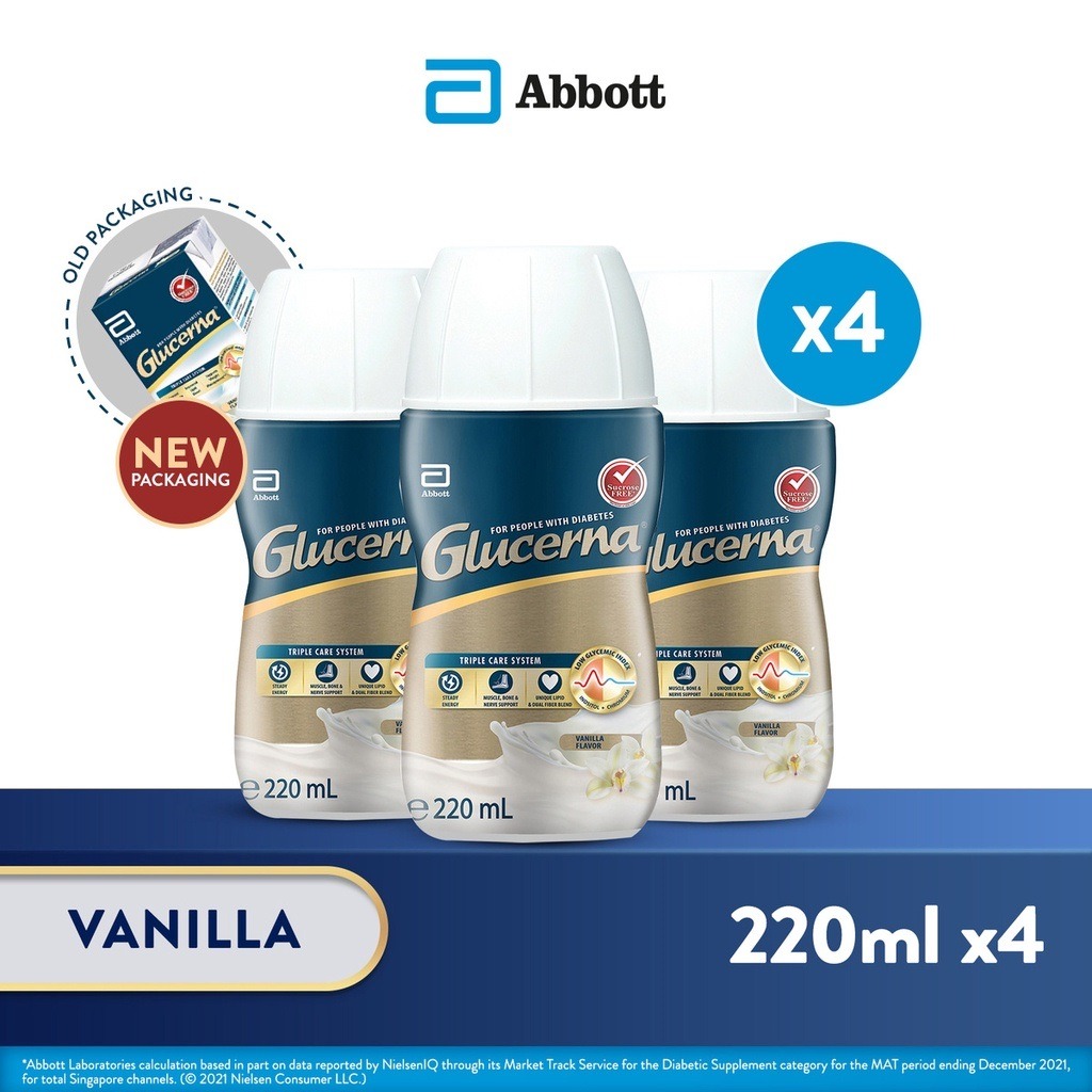 [220ml x 4 bottles] Glucerna Triple Care Ready To Drink Vanilla Flavour from Abbott 220 ml per ...