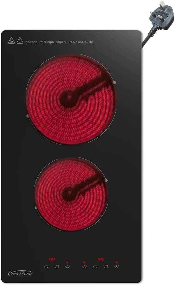 3634) COVERCOOK CERAMIC HOB 30CM, PLUG IN 2 ZONES ELECTRIC HOB, DOMINO ...