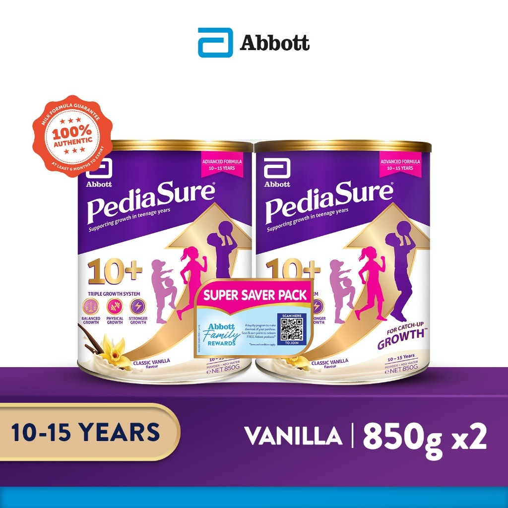 [850g x 2 tins] PediaSure 10+ Kids Milk Powder Vanilla Flavour from Abbott 850 g per tin (100% ...