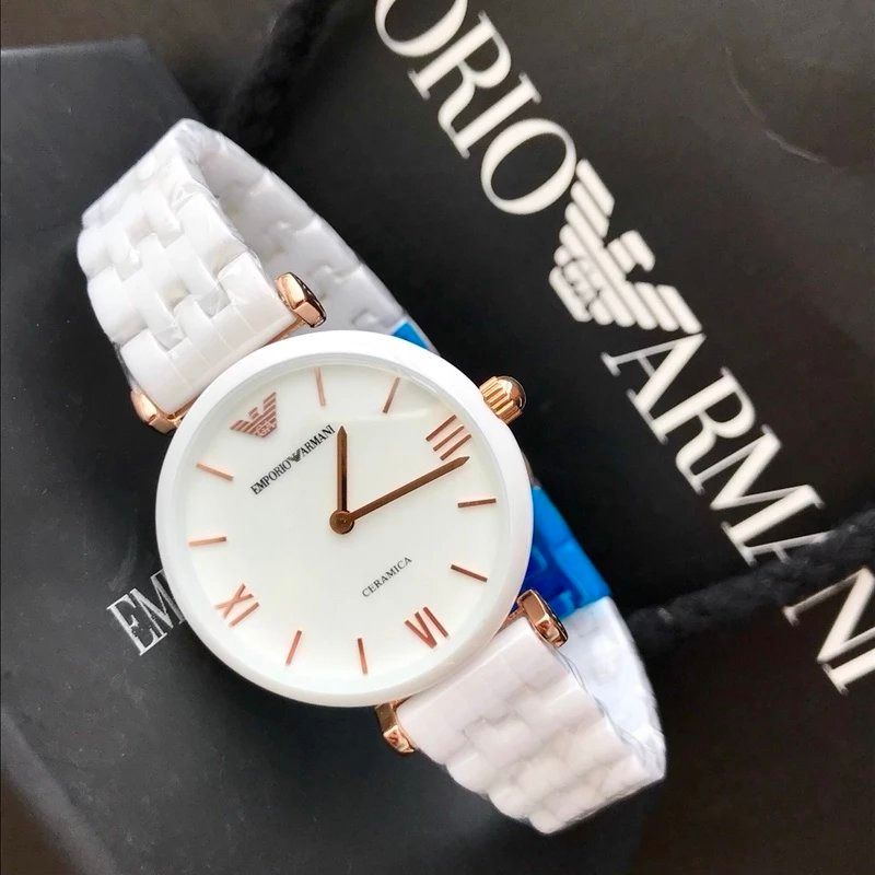 阿瑪尼手錶 Armani手錶女 亞曼尼手錶 女生手錶 白色陶瓷手錶 石英錶 貝母鏡面防水手錶 休閒百搭腕錶 AR1486 精品錶, 名牌精品 ...