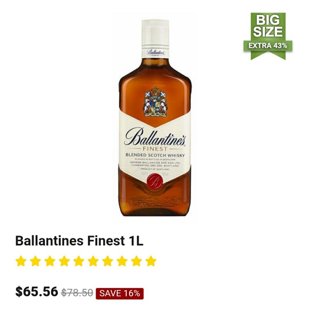 Ballantines Finest 1 L selling for $50, Food & Drinks, Alcoholic ...