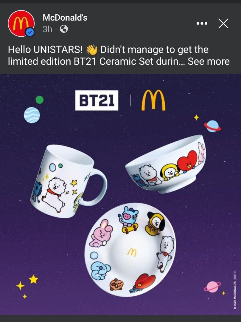 BT21 Ceramic Set McDonald's ceramic set. BTS ceramic set. BTS plate mug ...